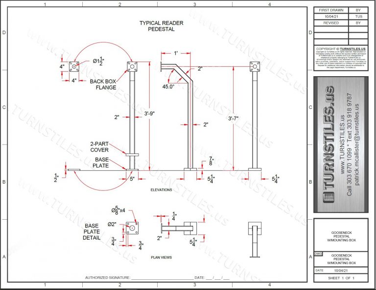 Gooseneck Pedestal with Card Reader Mounting Box - TURNSTILES.us