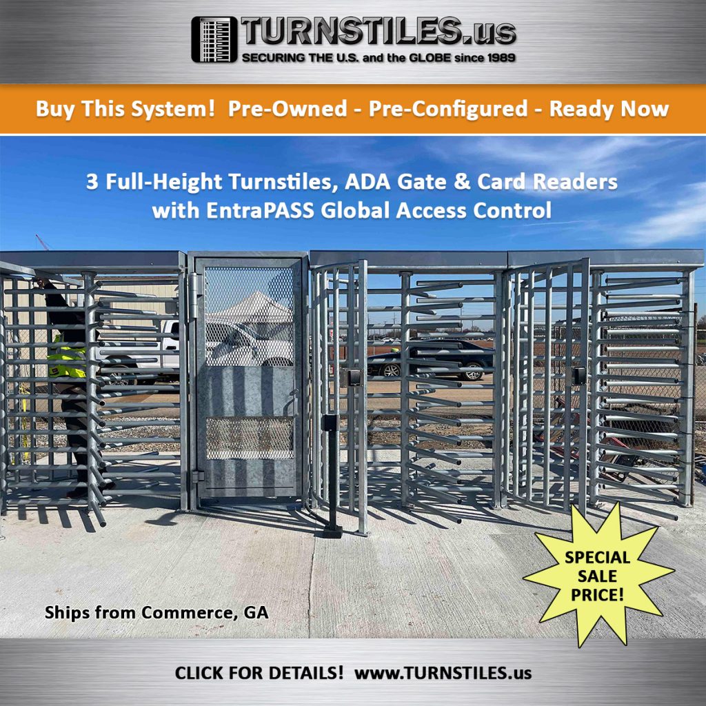 Three Full-Height Turnstiles and ADA Gate with Access Control - Used ...
