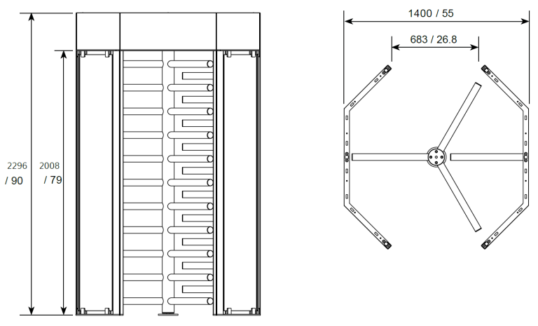 FUSION Single Full Height Turnstile with Octagonal Glass - TURNSTILES.us