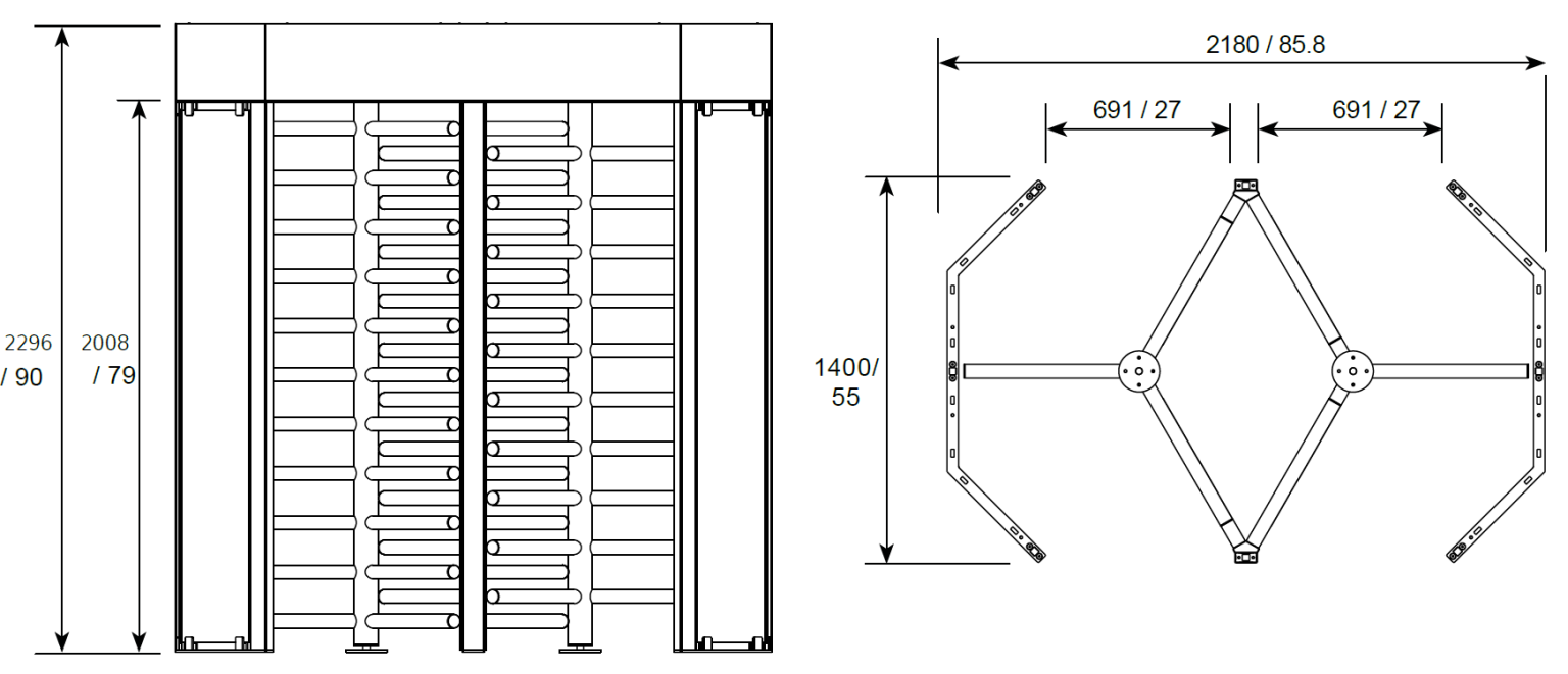 FUSION Single Full Height Turnstile with Octagonal Glass - TURNSTILES.us