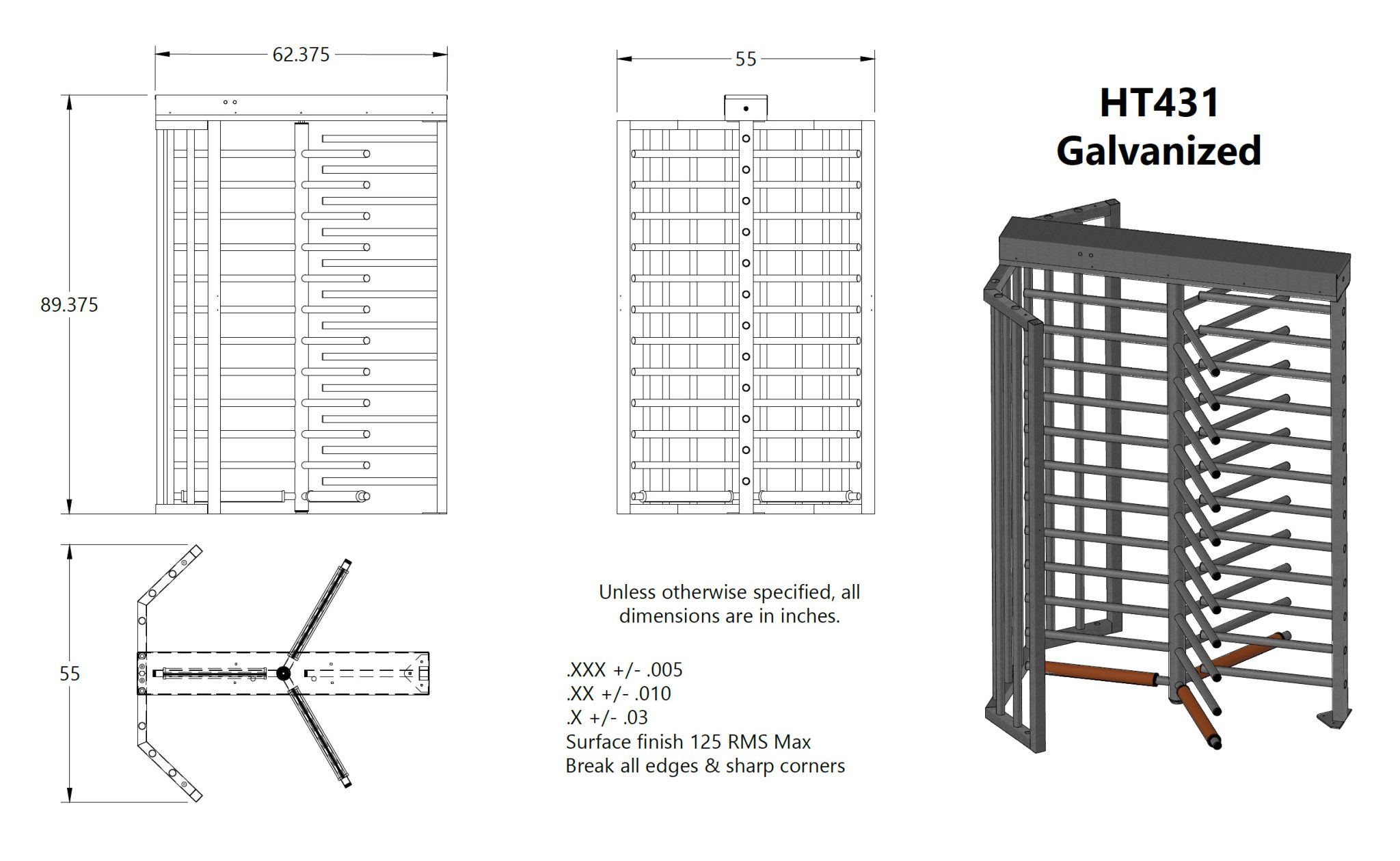 HT431 SecureTurn Full-Height Single Turnstile - TURNSTILES.us