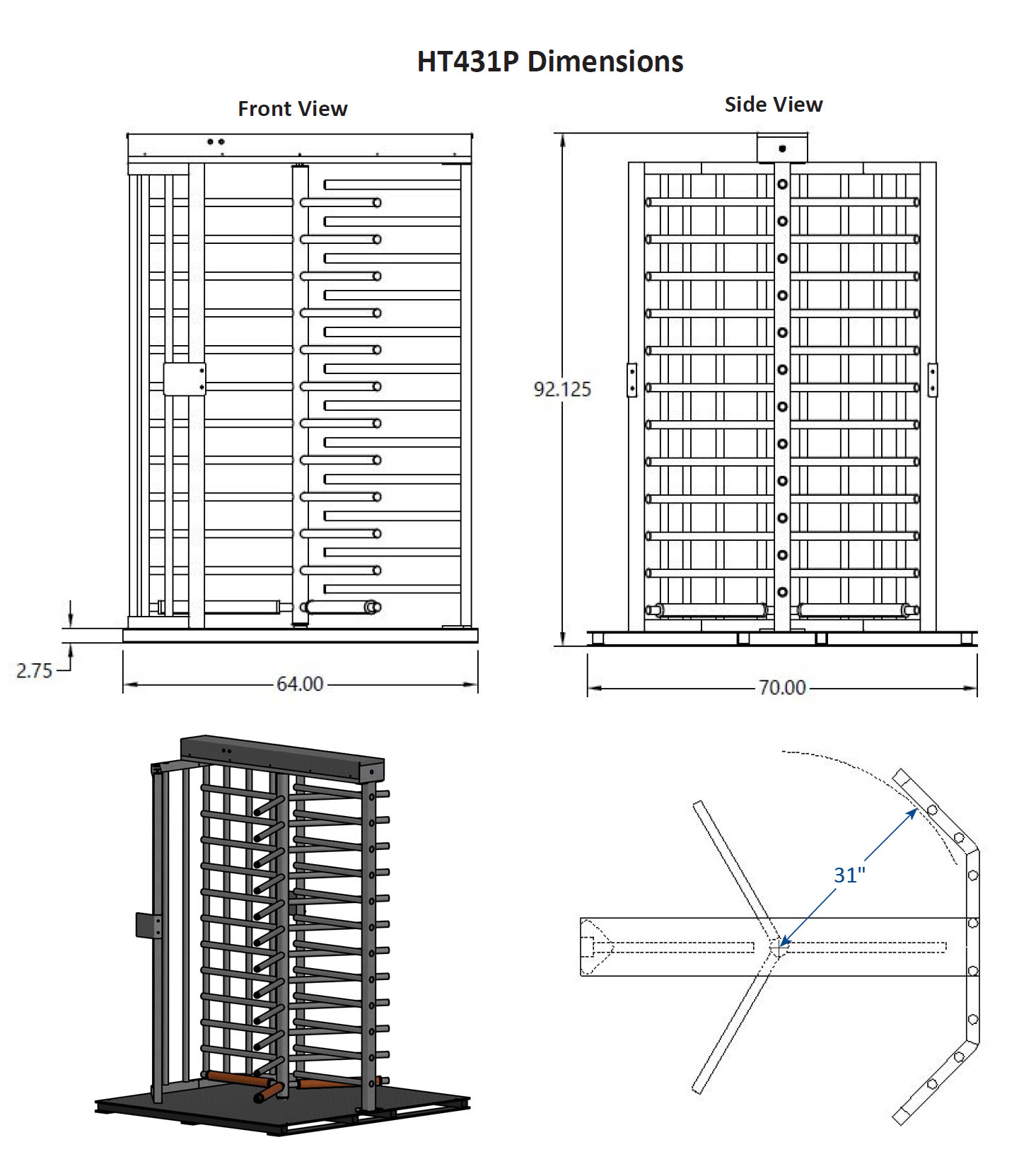 HT431P SecureTurn Full-Height Portable Single Turnstile - TURNSTILES.us
